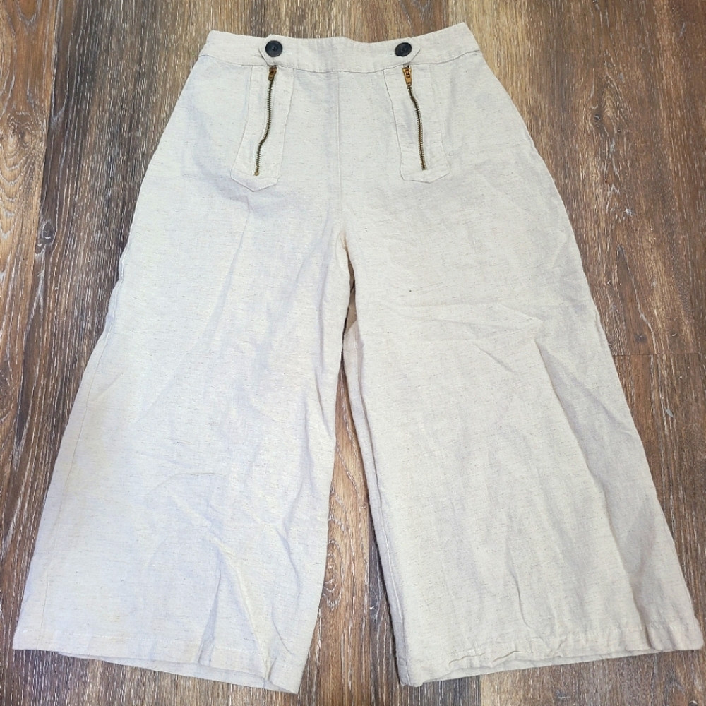 Free People Wide Leg Linen Blend Capris Womens Size 8 - Gem